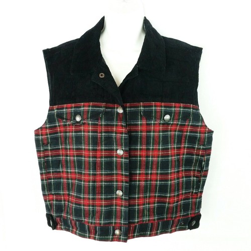Pendleton Womens Vest Sz M Black Corduroy & Plaid Red Flannel Snap ...