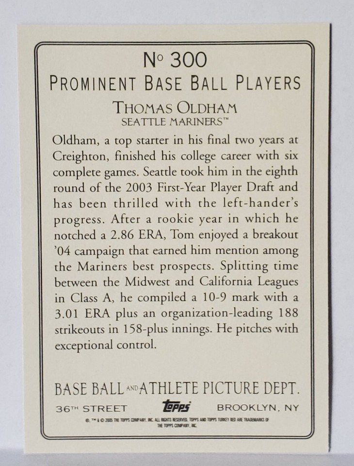 2005 Topps Turkey Red #300 Thomas Oldham RC Seattle Mariners | eBay