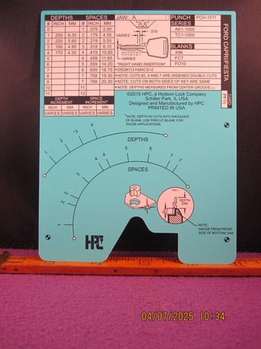 HPC 1200 KEY PUNCH CODE CARD PF 11 ( FORD CAPRI / FIESTA ) BRAND NEW ...