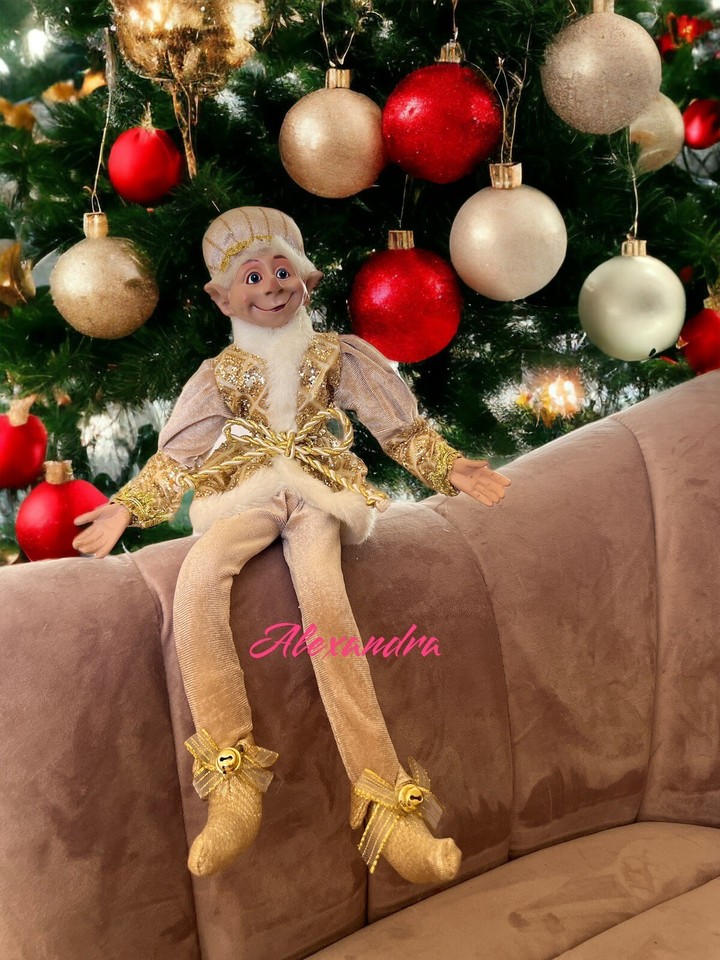Christmas Posable Elf limbs Are Flexible 19” Gold Champagne Ornament ...