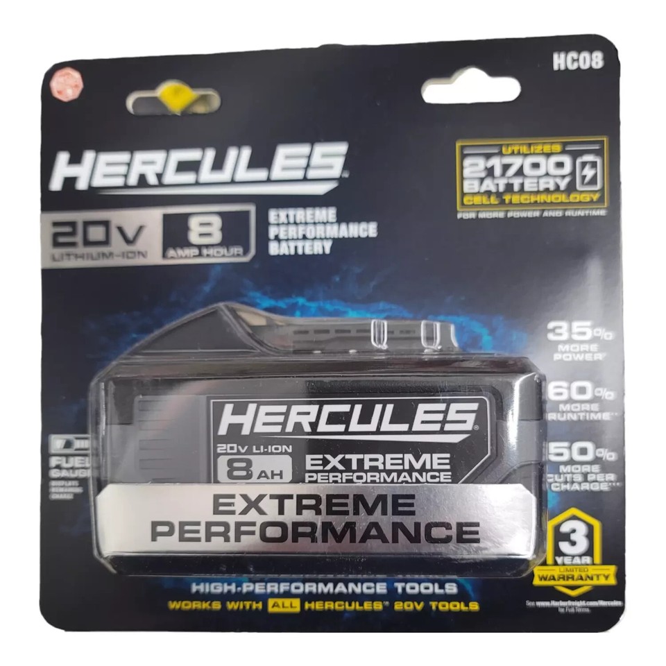 New HERCULES 20V 8.0 Ah Extreme Performance HC08 Lithium-Ion Battery ...