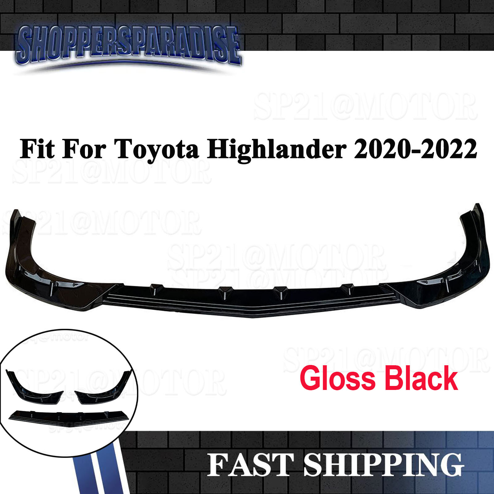 For Toyota Highlander 2020-2022 Front Bumper Lip Splitter Spoiler Gloss ...