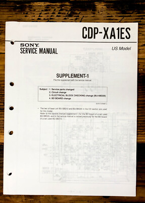 Sony CDP-XA1ES CD Player Supp. Service Manual *Original* | eBay