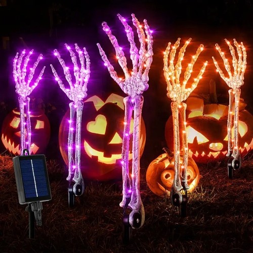 Halloween Yard Decor: Solar Skeleton Arm Stakes 7 Lighting Modes ...