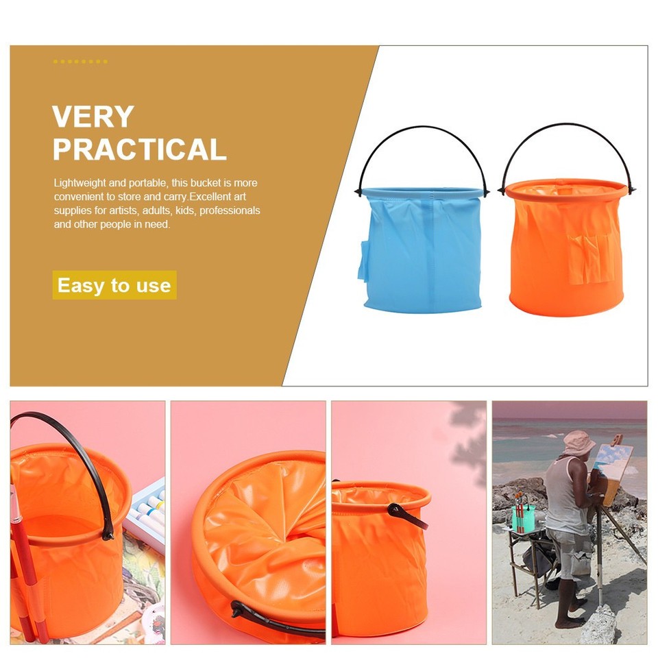 2 Pcs Painting Bucket Folding Multi-use Brush Basin Foldable Buckets ...