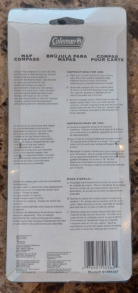 2004 COLEMAN MAP COMPASS, LIQIUD FILLED, 2 SCALES: INCHES AND MM ...