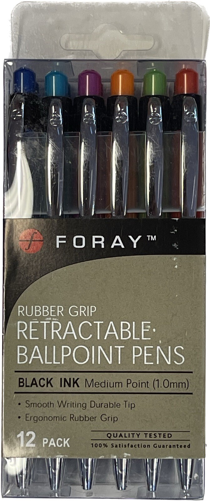 Foray+Rubber+Grip+Retractable+Ballpoint+Pens+12+Pack+Black+Medium ...