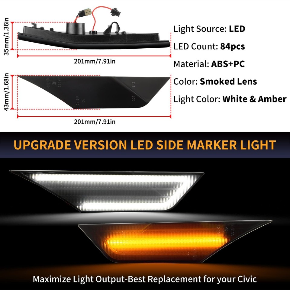 Gempro LED Side Marker Lights for Honda Civic 10 Gen Civic 2016-2021 ...