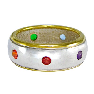 Sterling Silver Gold Plated Gay Pride Wedding Ring Rainbow Chakra Stone ...