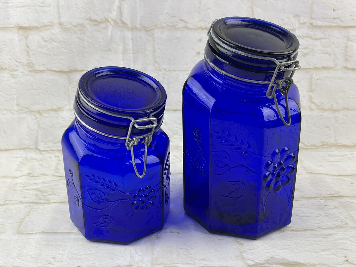 Vintage Cobalt Blue Glass Canisters