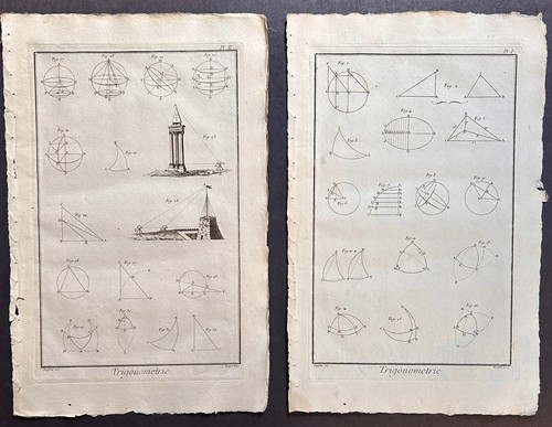 2 Diderot 1767 Antique prints: Trigonometry, mathematics, 18th century ...
