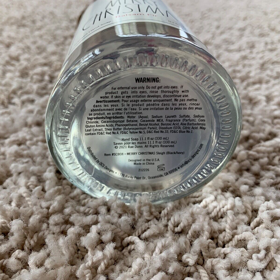 NEW Rae Dunn Merry Christmas Balsam Fir Liquid Hand Soap Glass Bottle ...
