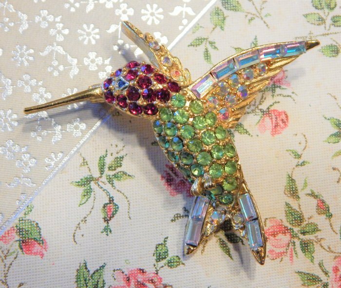 Designer Signed Vintage PELL MBB Color Rhinestone Hummingbird Figural ...