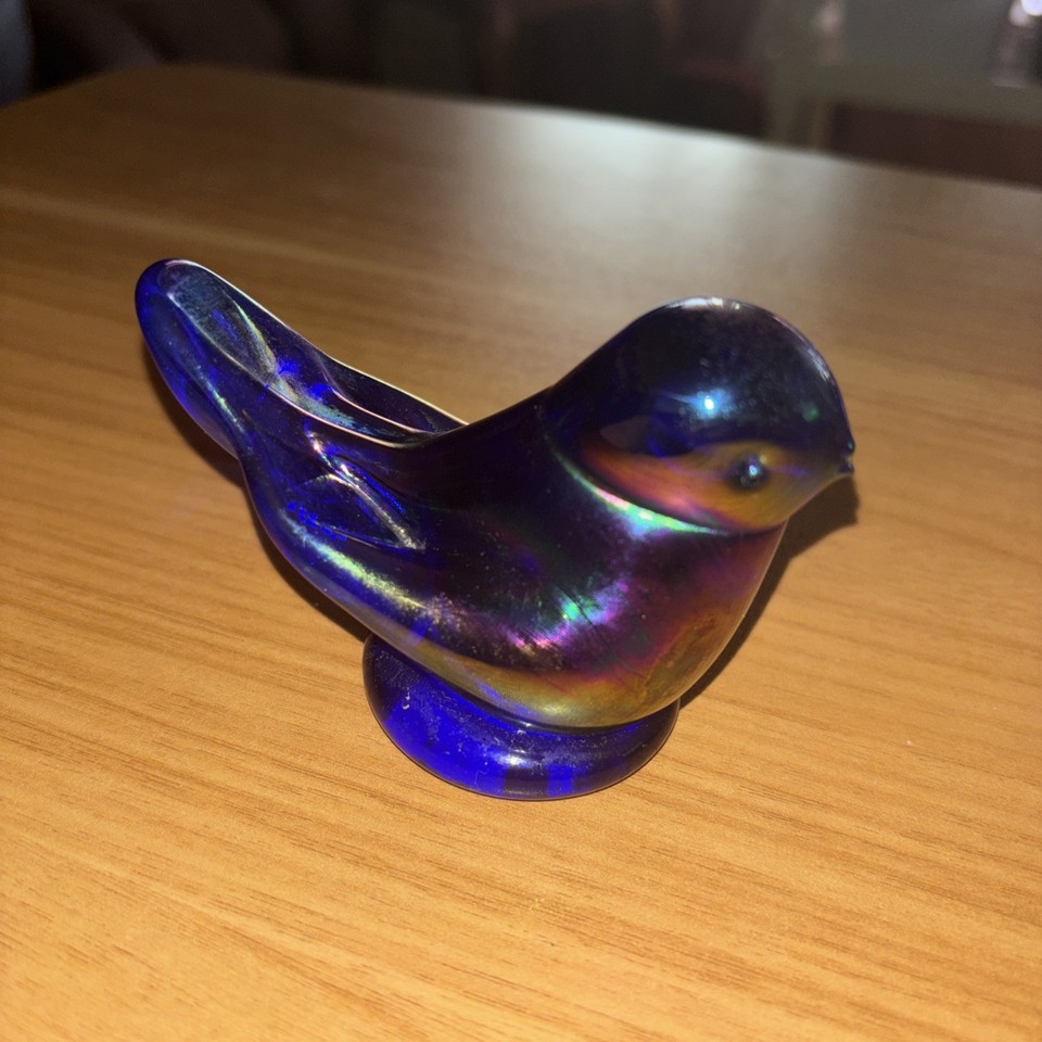 Leo Ward 1990 Terra Studios Rainbow Bird Blue Carnival Glass Figurine ...