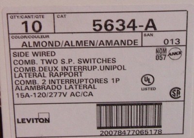 Leviton 5634-A COMB. TWO S.P. Switches (10PC) | eBay