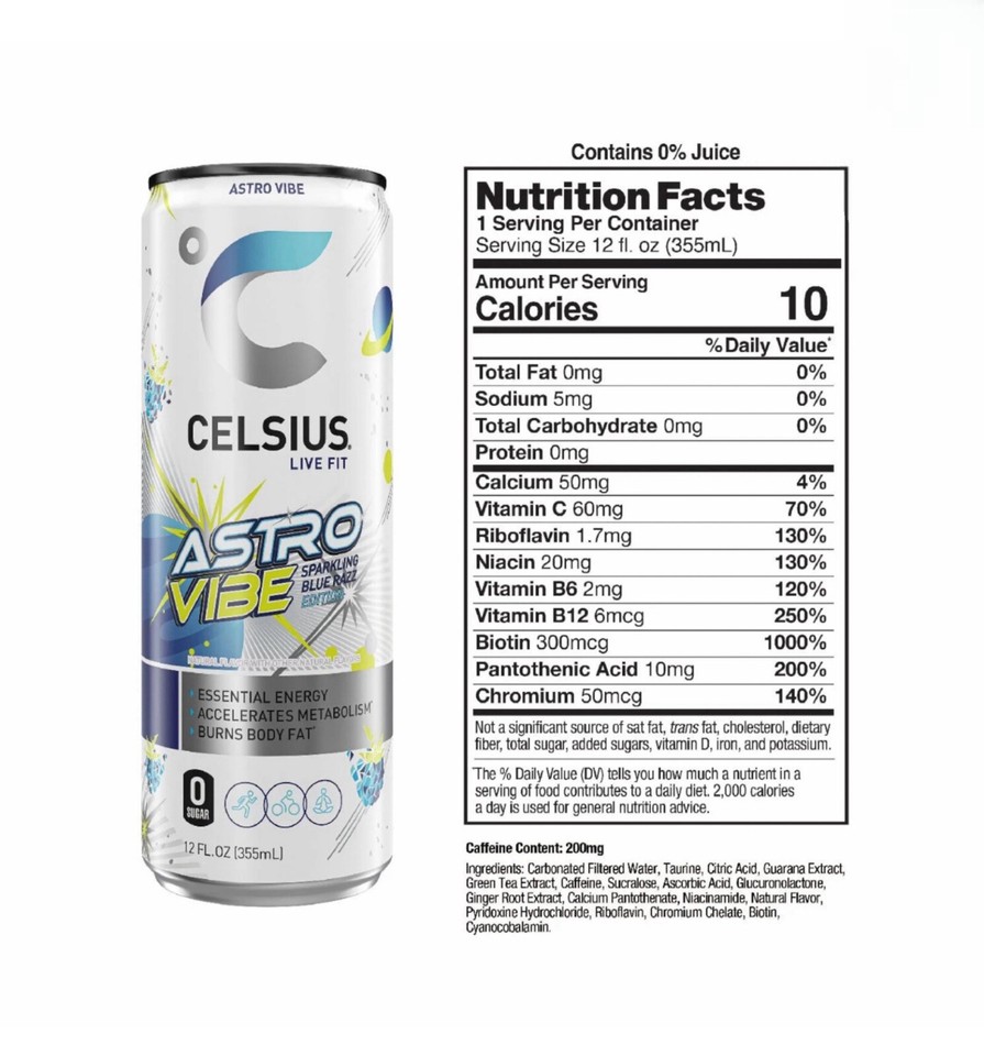 🟢 New Celsius Live Fit Sparkling Astro Vibe Blue Razz Energy Can 12fl ...
