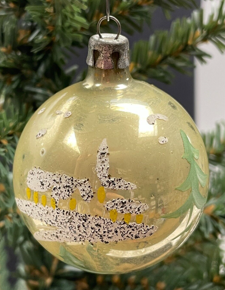 VGVUC S/2 Vintage 1950's Glass Ball Ornaments, Snowy Village, Magenta ...