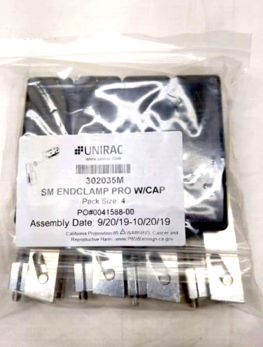 Qty 4 - Unirac 302035M Pro Series Small End Clamp with End Cap - 1 pack ...
