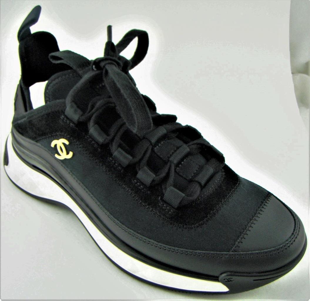 New CHANEL Black Leather CC Sport Runner Lace Up Sneakers New CHANEL Black Leather CC Sport Runner Lace Up Sneakers