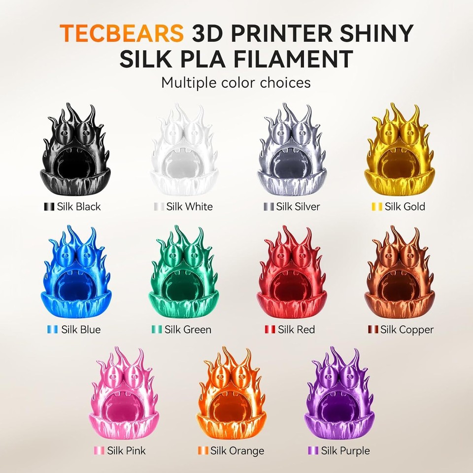 TECBEARS Shiny SILK PLA+ Filament 3D Printer Multicoloured Bundle 1 ...
