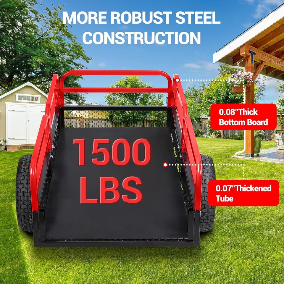 1500 LBS Tow Behind Dump Cart Garden Wagon Cart Trailer Utility Cart w ...