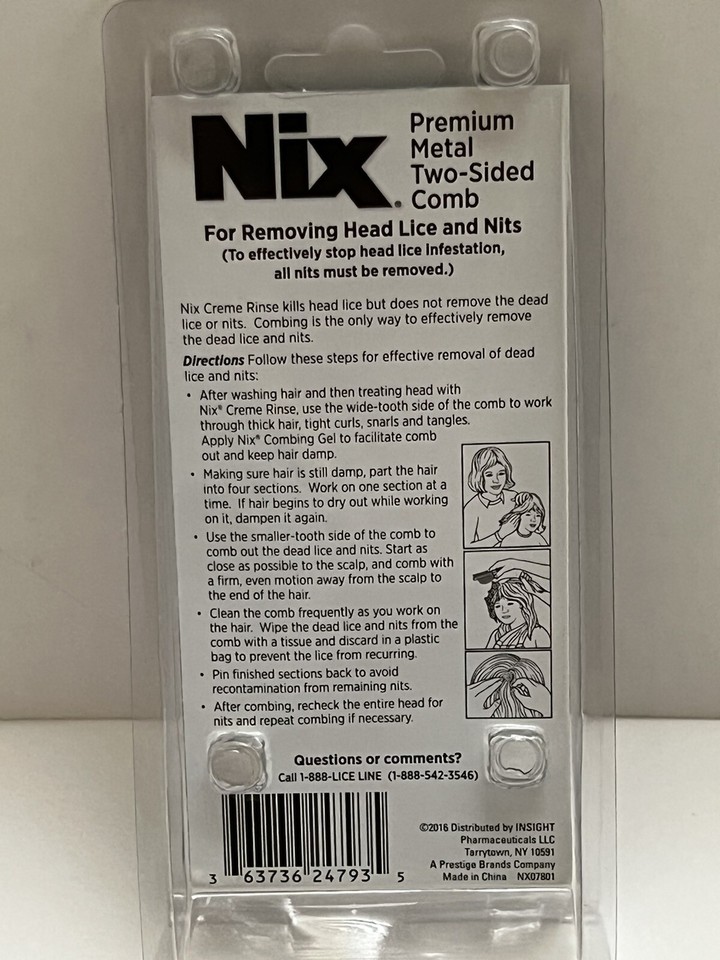 Nix Premium Metal Two-Sided Comb Lice & Nits Remover & Hair Detangler 1 ...