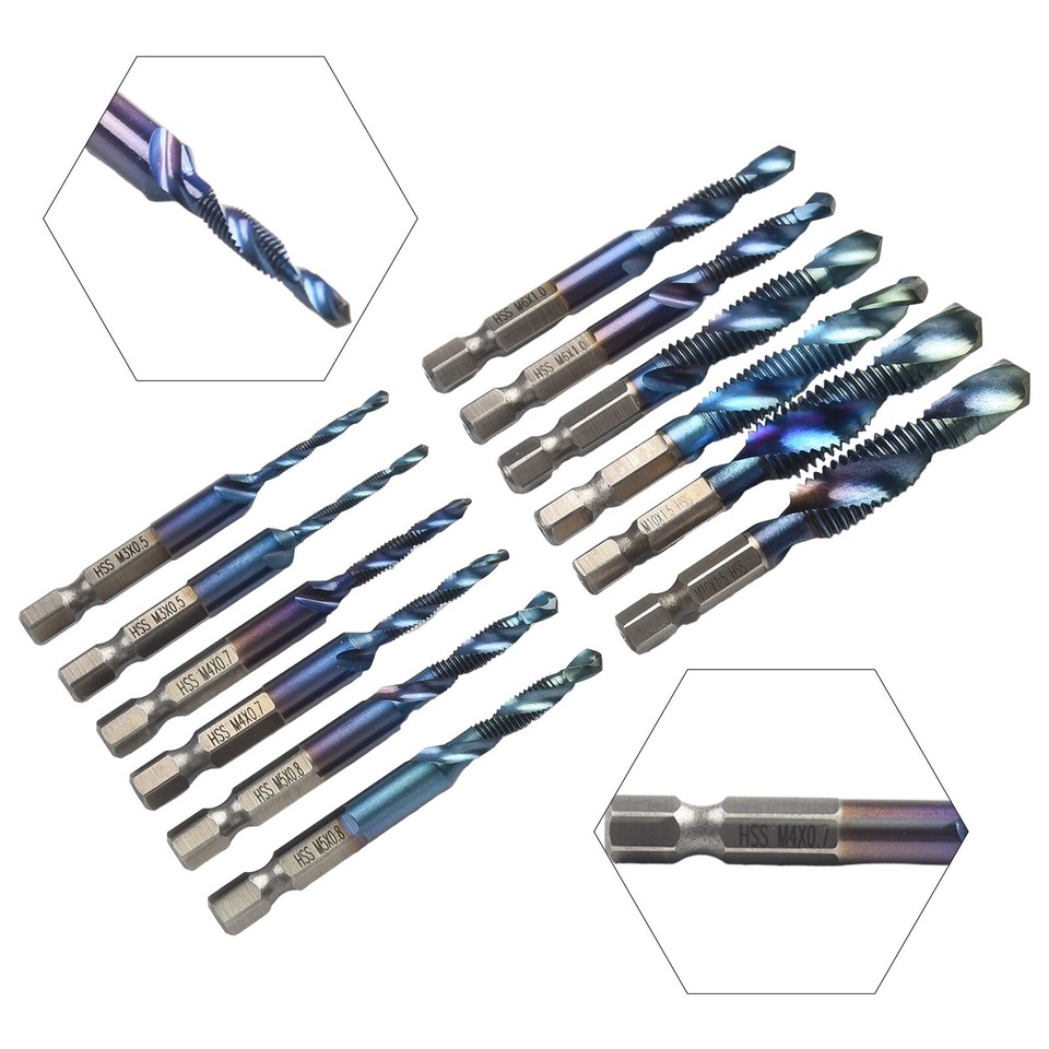 Taps Drill Bit Hex Shank Plated Screw Thread Drill Bits Wide Spiral ...