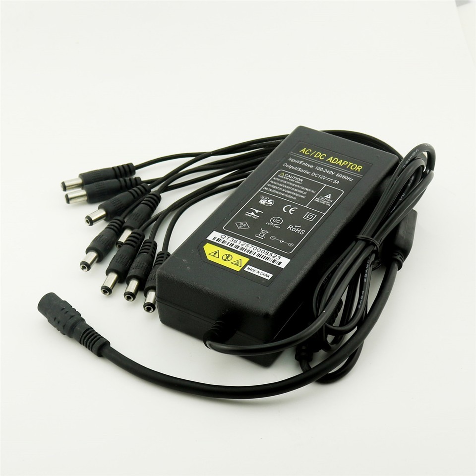 12V 5A 60W Power Supply Charge Adapter & 8 Ways Splitter DC Cable for ...