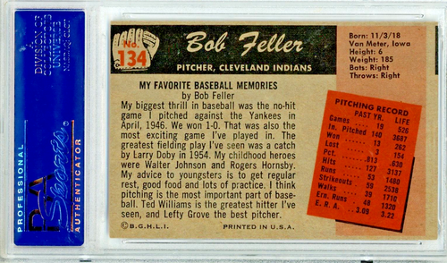 1955 Bowman Bob Feller baseball card, PSA graded EX+ 5.5, #134 in the ...
