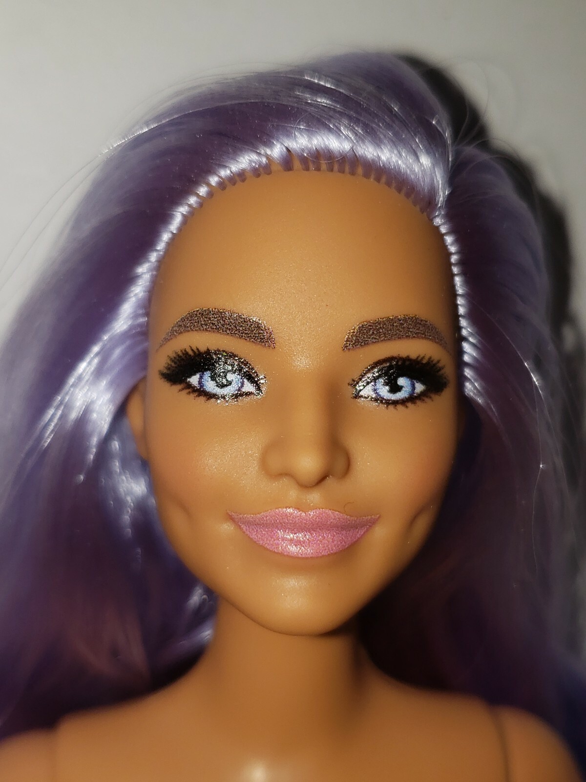 NEW BARBIE 2021 Fashionistas NUDE Doll CURVY LONG LAVENDER HAIR dark ...
