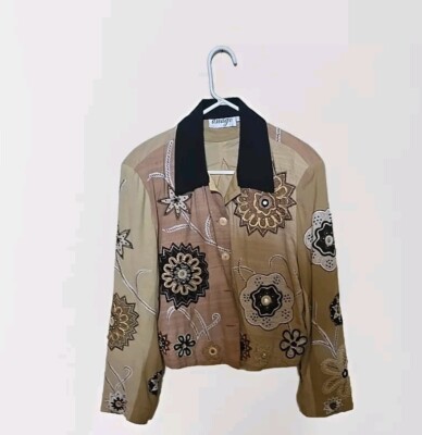 Anage Jacket Womens Large Embroidered Floral Beaded Art to Wear Vintage ...