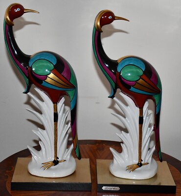 Pair Manifattura Artistica Le Porcellane Italy pair of Porcelain Crane ...