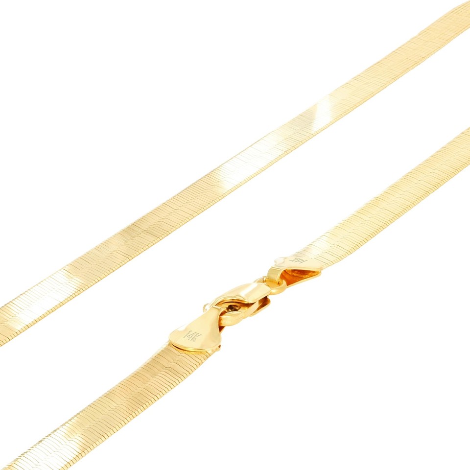 14K Yellow Gold Solid 3mm-7mm Flat Herringbone Chain Necklace Women Men ...