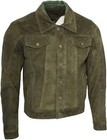 Men's Olive Green Real Suede Leather Jacket Western Trucker Moto Biker ...
