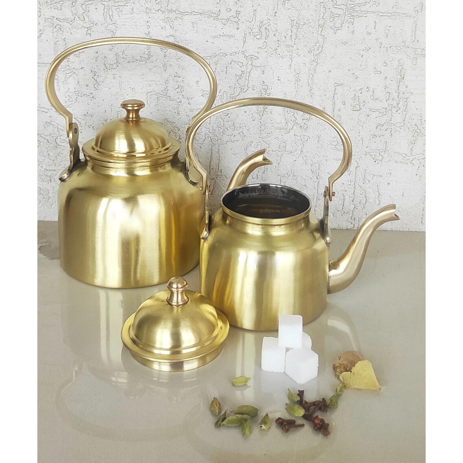 Antique Brass Handmade Plain Tea Kettle, Brass Teapot, Coffee Serving ...