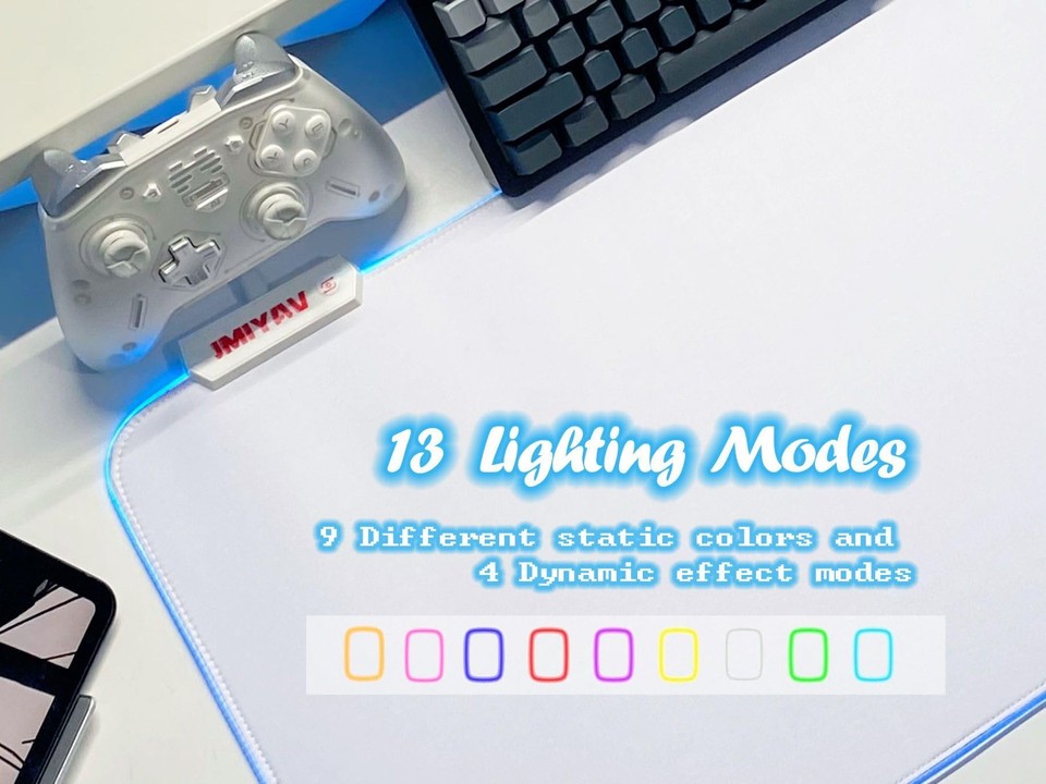 White Gaming Mouse Pad RGB Mousepad Non-Slip Rubber Base Extra Large ...