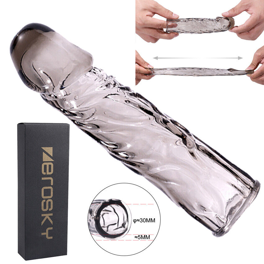 Male Reusable Condom Men Penis Extender Enlarger Sleeve Bigger Girth