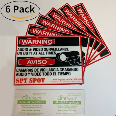 6 Pack CCTV Warning Stickers Audio & Video Surveillance Sign Vinyl ...