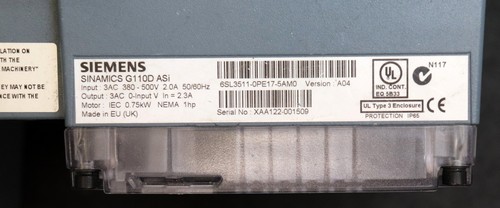 SIEMENS SINAMICS G110D ASi AC-DRIVE Frequenzumrichter 6SL3511-0PE17 ...