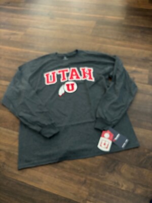 NCAA UTAH UTES men's cotton blend long sleeve t-shirt, gray, LARGE, New ...