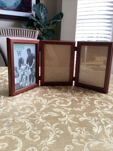 5x7 Trifold Hinged Walnut Picture Frame Photo 3-Openings Triple | eBay