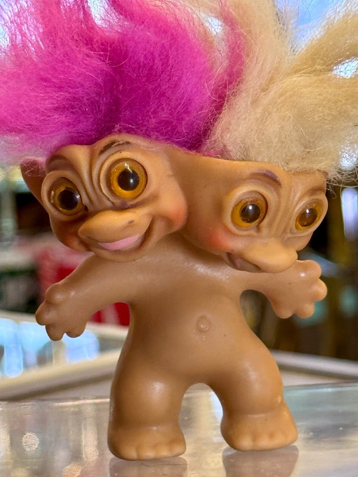 Vintage 1965 Uneeda Two-headed Troll Blonde & Pink Mohair | eBay