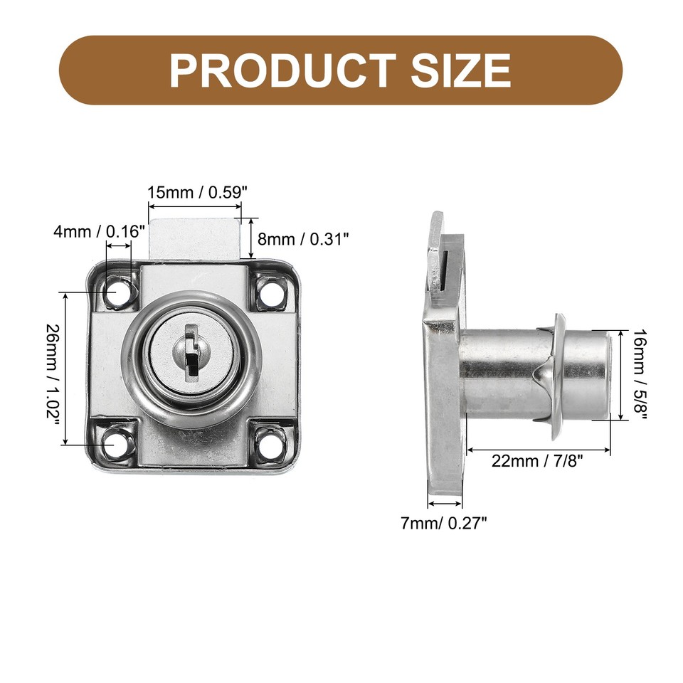 4Pcs 7/8"x5/8" Cylinder Cam Drawer Lock Keyed Different Desktop Lock ...