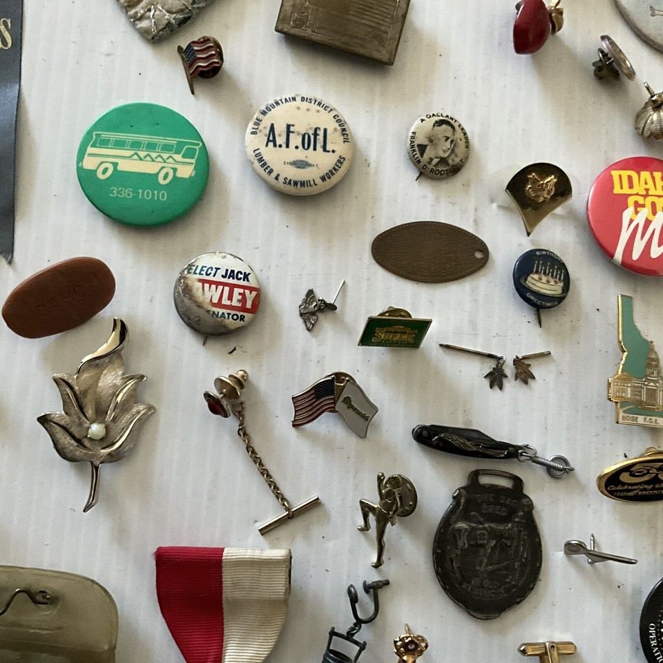 Vintage Junk Drawer Lot Knives Presidential Pins Buttons And More | eBay