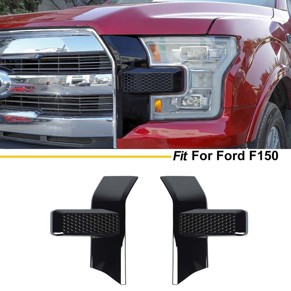 Fit For Ford F150 15+Black Front Bumper Headlight Grille Corner Bezel ...