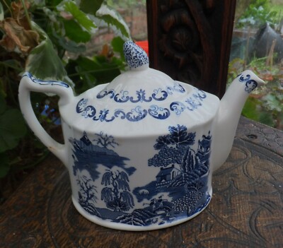 Masons Crown Willow Pattern Teapot Made Newcastle 2 large Cup size Blue ...