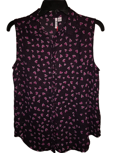 Elle Berry Heart Button Up Sleeveless Scallop Blouse Top New Size Small ...
