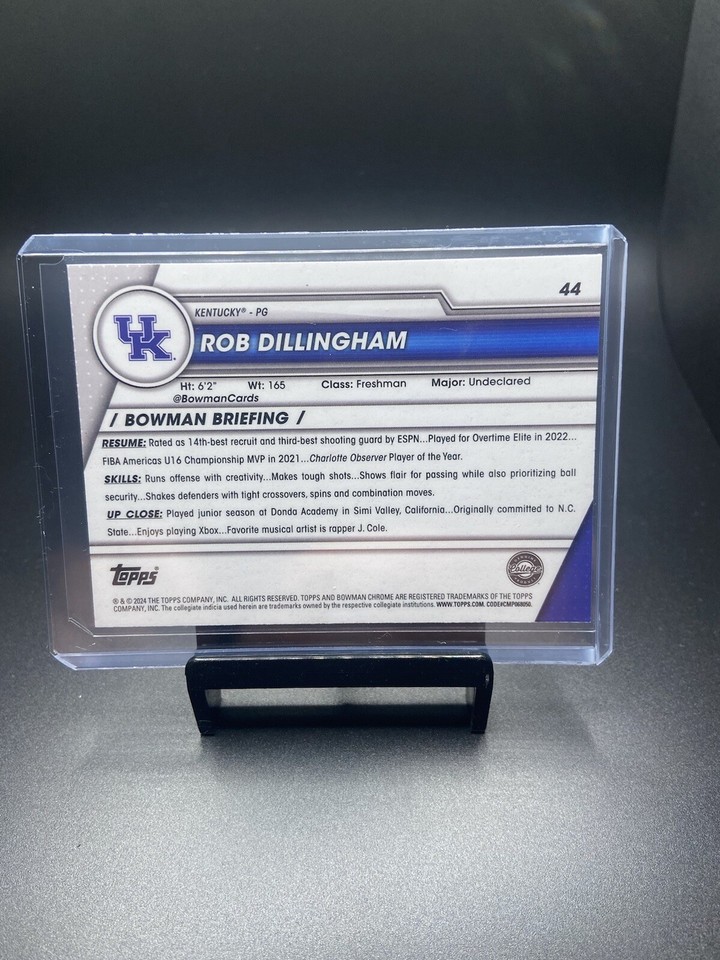 2023-24 BOWMAN CHROME U #44 ROB DILLINGHAM 1ST PROSPECT BASE KENTUCKY ...