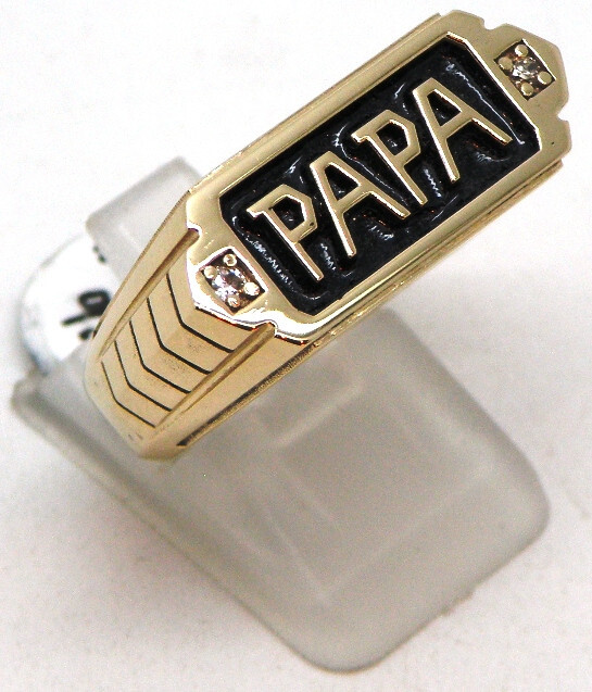 10k Yellow Gold 'PAPA' Ring with 2 Accent Diamonds | eBay