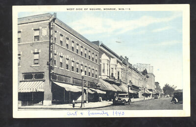 MONROE WISCONSIN DOWNTOWN STREET SCENE OLD CARS VINTAGE POSTCARD | eBay